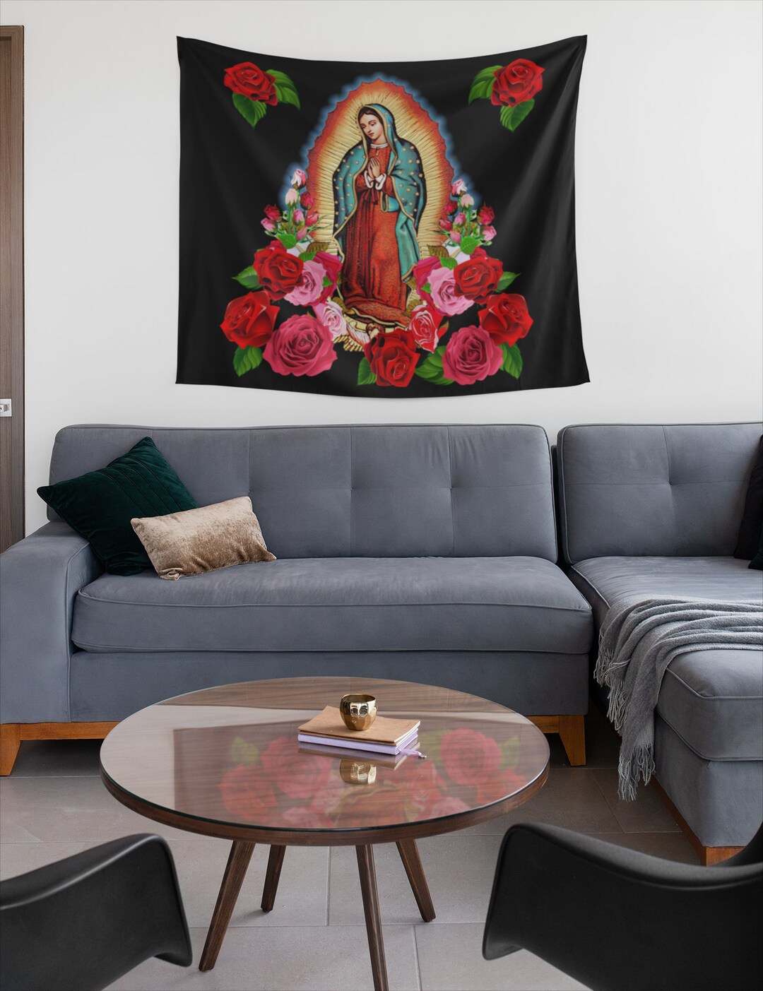Virgin Mary Tapestry Our Lady Of Guadalupe Black Fabric Wall Hanging