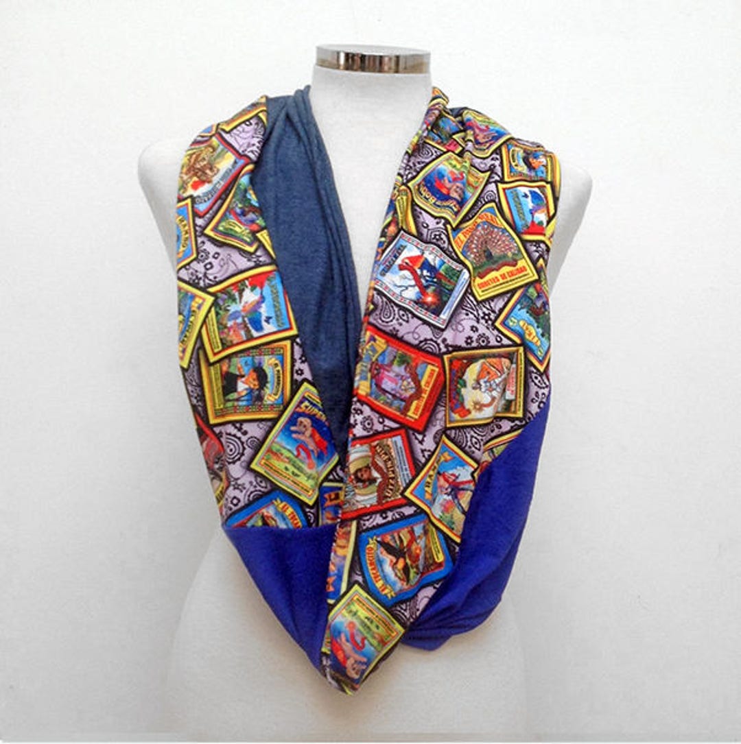 Infinity Scarf With Vintage Firecracker Labels, Loop Scarf, Circular ...