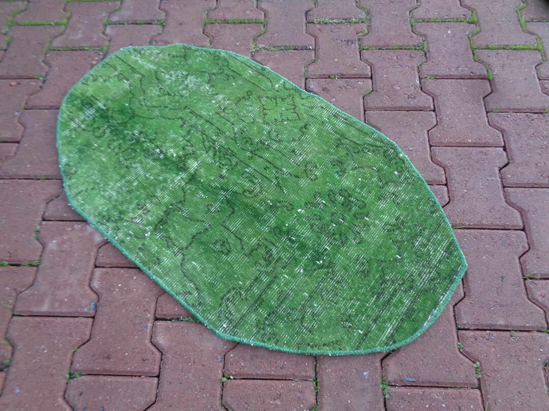 Green Oval Rug for Front Door 3.3 X 1.9 Vintage Oval Carpet for Entry ...