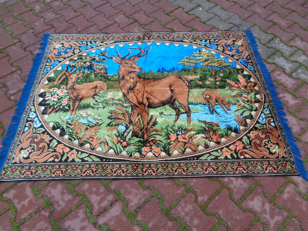 5.2 X 4 Ft Animal Pictured Rug Deers and Gazelles Wall Art Decor Velvet ...