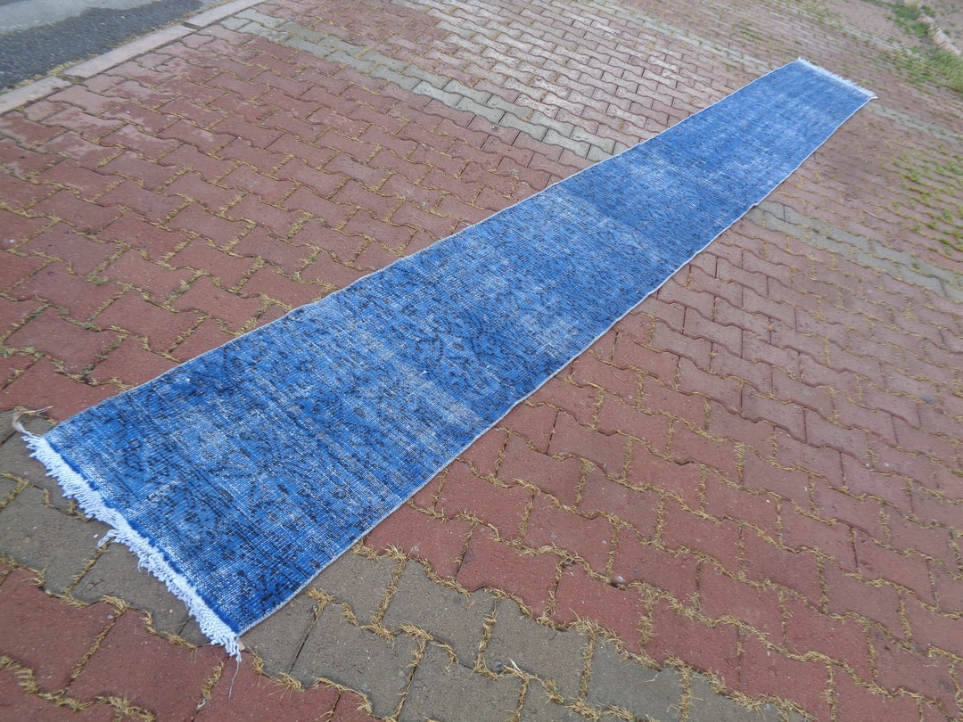 17.6x2 Ft Vintage Extra Long Denim Color Runner Jeans Hallway Rug Blue ...