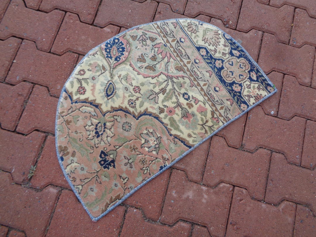 2.4x1.5 Navy Vintage Semi-circle Rug for Bathroom, Half Moon Boho ...