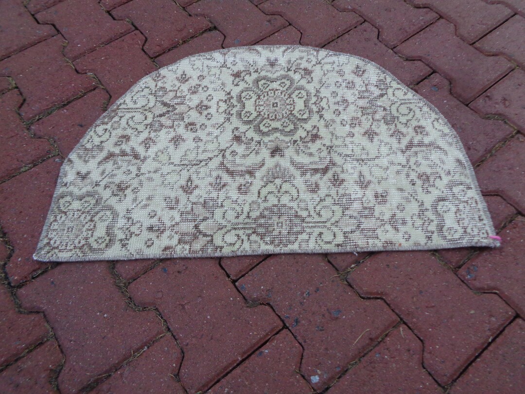 2.4x1.5ft Cream Vintage Semi-circle Rug for Bathroom, Half Moon Boho ...