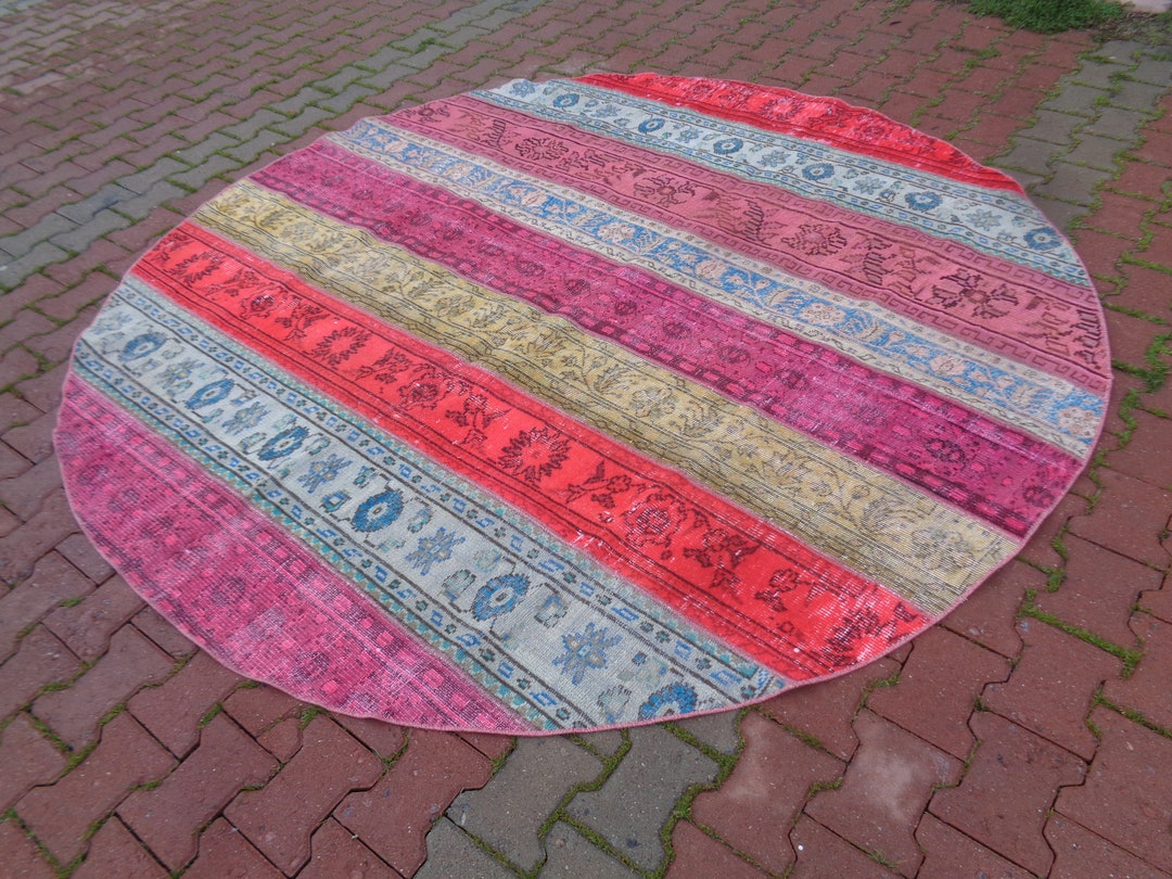 8x8 Ft Vintage Large Round Area Rug Multi Color Circle Rug Circular ...