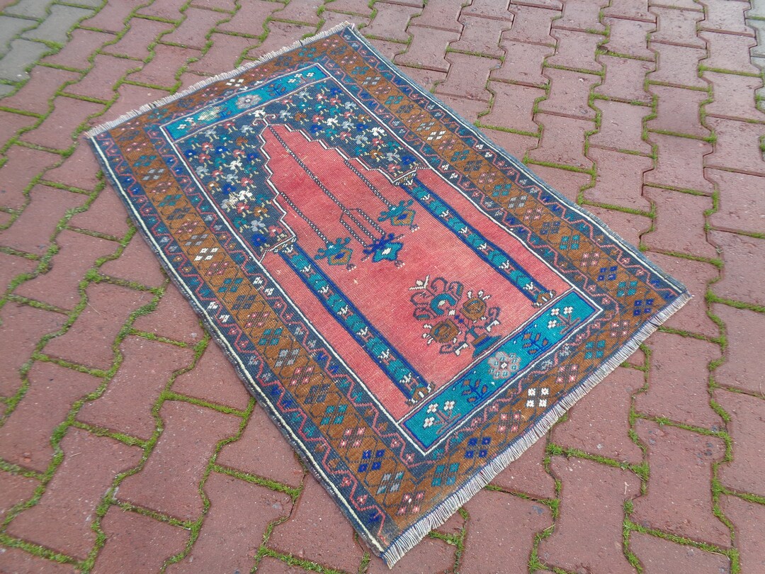 Soft Red-blue Door Mat, Vintage Front Door Rug, Boho Welcome Mat ...