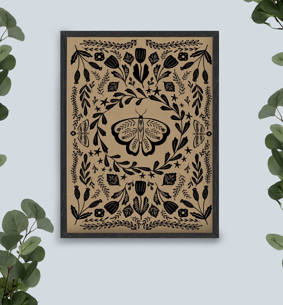 Folk Moth Print on Craft Paper Print - Etsy