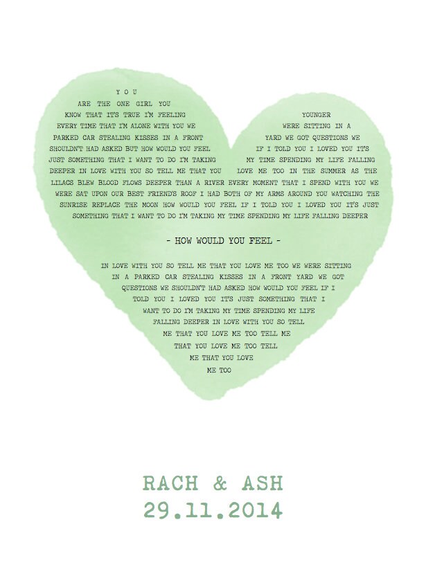 Personalised Song Words Heart Lyrics Print Coloured Heart | Etsy UK