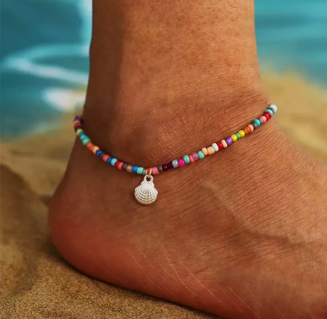 Shell Anklet Multicoloured Bead Ankle Bracelet Beach Ankle - Etsy