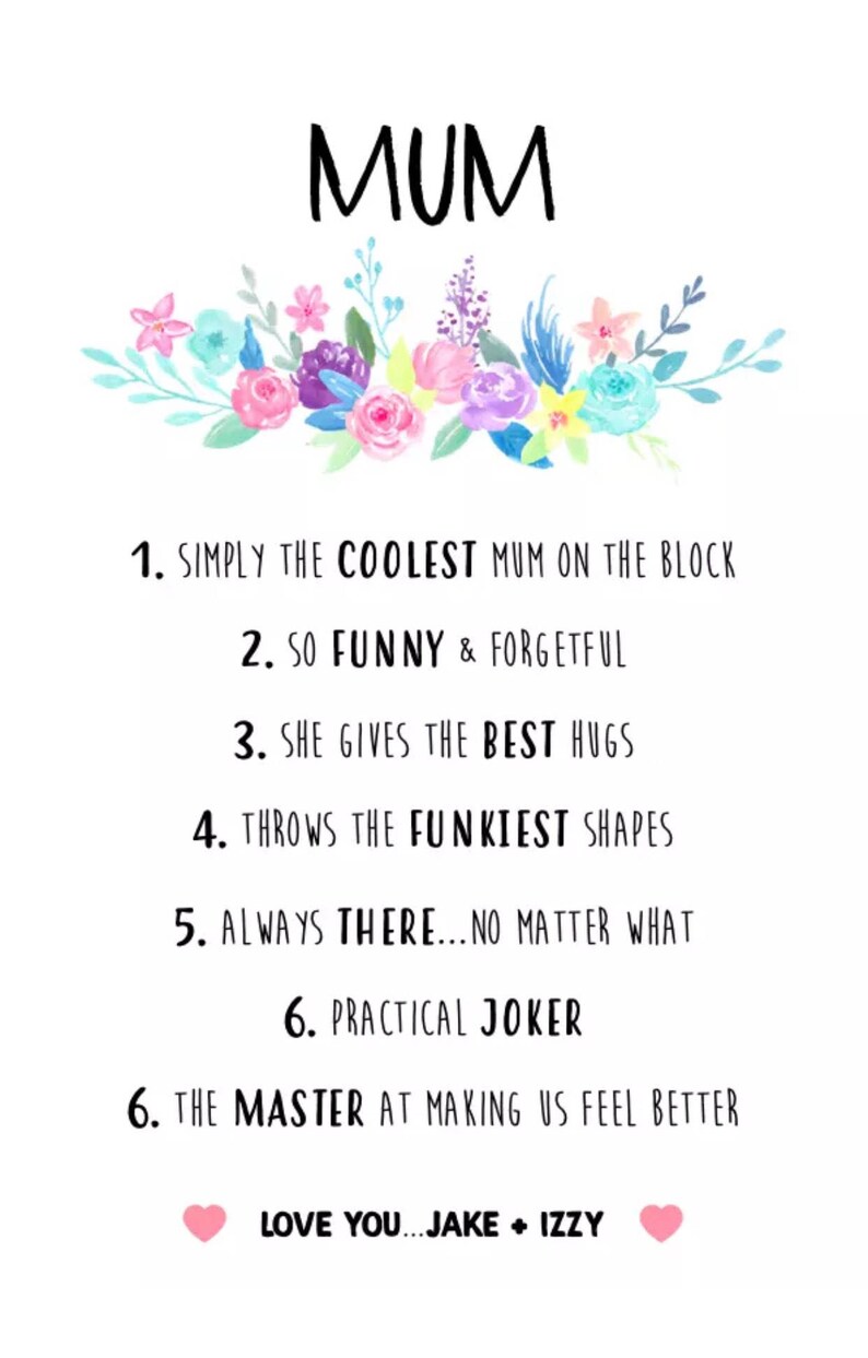 Personalisd Mum Print Mum Mom Mummy Mom Mam Mother - Etsy UK