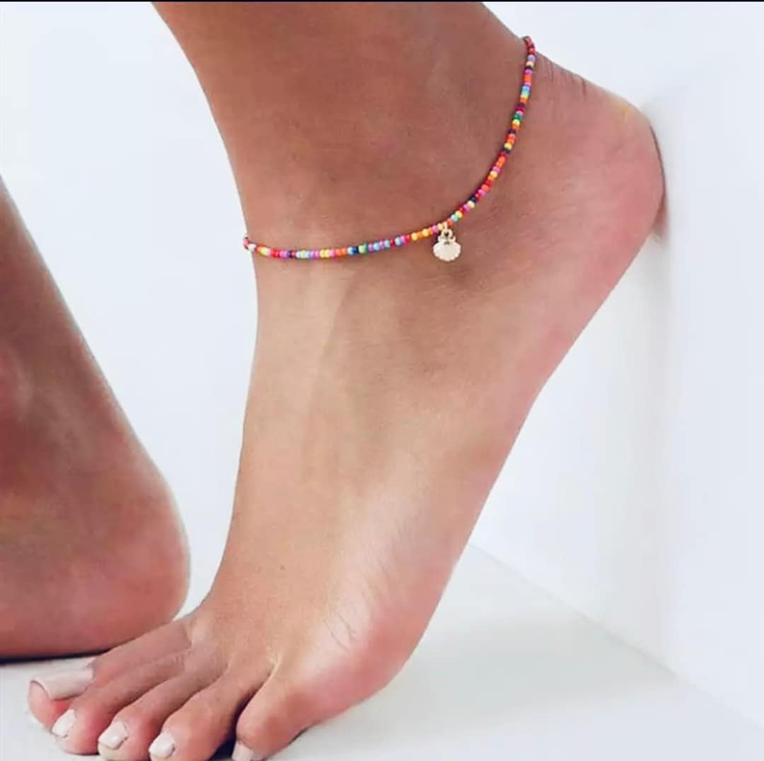 Shell Anklet Multicoloured Bead Ankle Bracelet Beach Ankle - Etsy