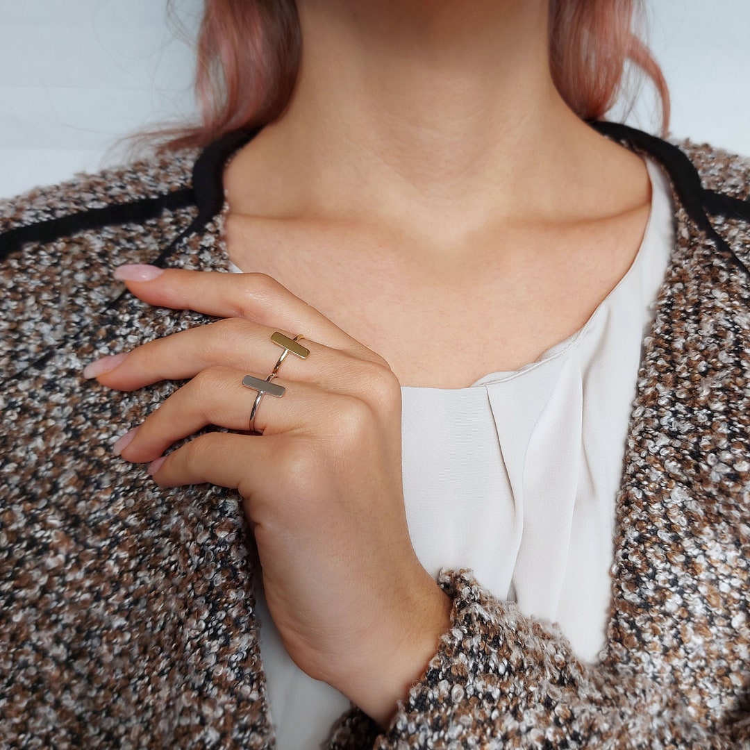 Gold Bar Ring, Line Ring, Minimal Bar Ring, Solid Gold Dainty Stacking ...