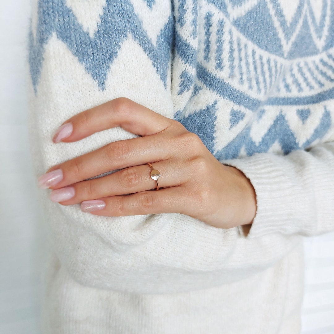 9K Solid Gold Small Round Circle Ring, Thin Dot Band, 14K/18K White ...