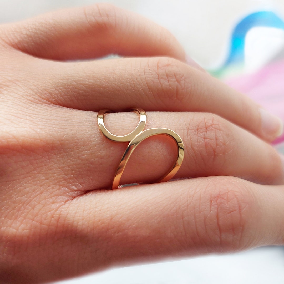 Double Circle Ring, Statement Ring, Circle Ring Gold, 9Κ 14Κ 18Κ Yellow ...