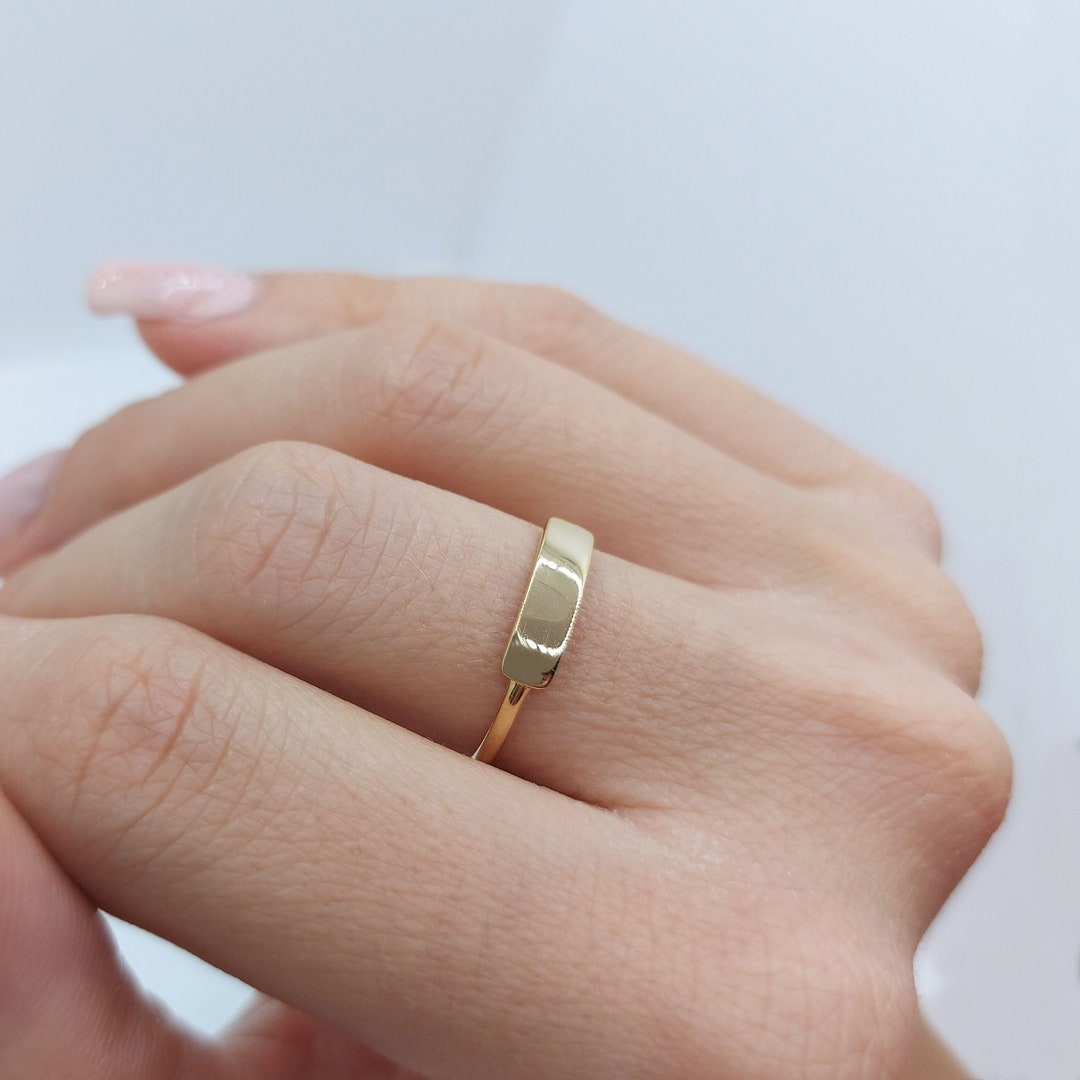 14K Solid Gold Thin Bar Ring, Geometrical Band, 18K Rose Gold Rectangle ...