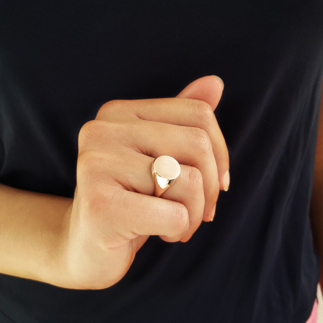 Round Signet Ring, Classic Gold Signet Ring, Dainty Rings, 9K, 14K ...