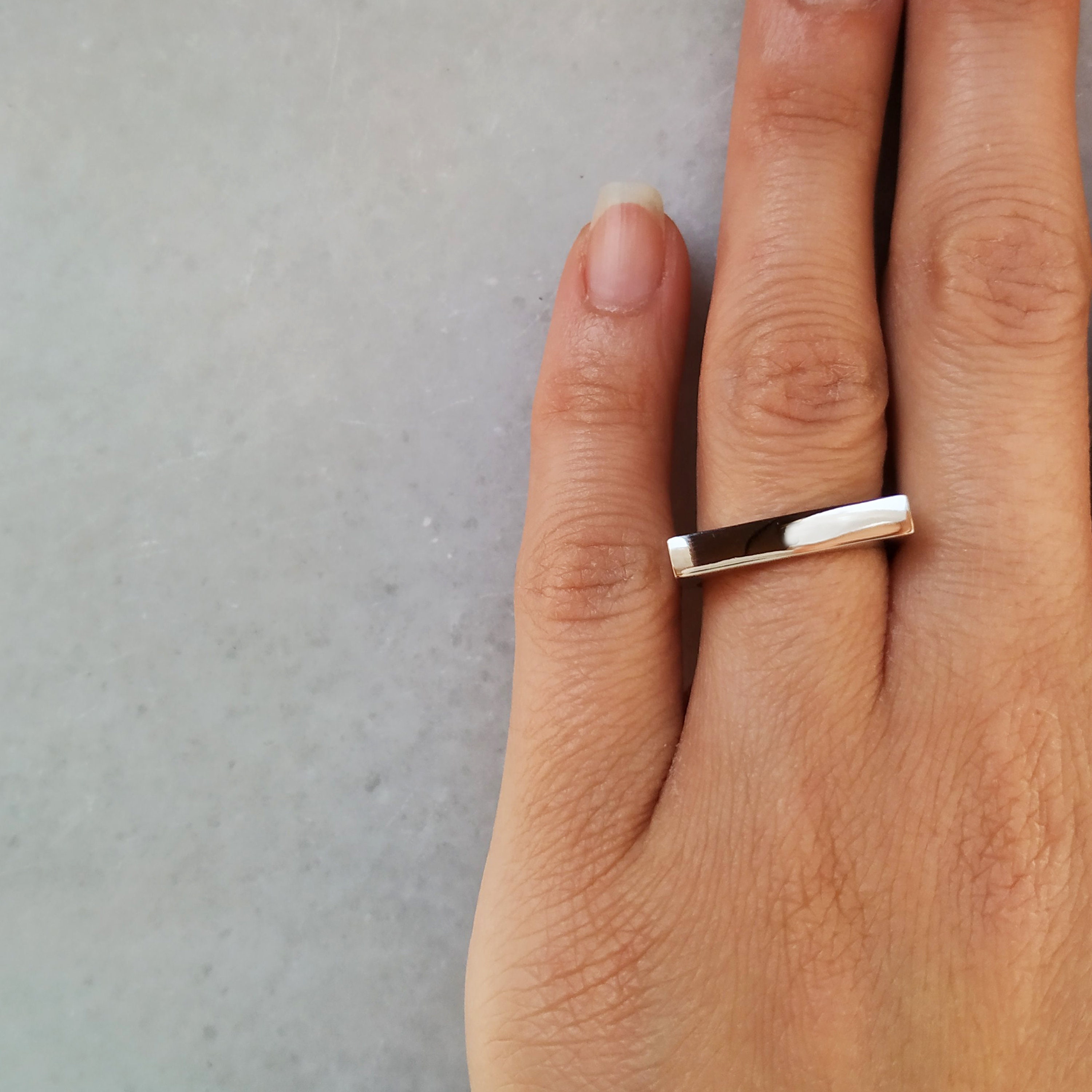 Flat Bar Ring Signet Ring Women Wide Ring Geometric Gold - Etsy