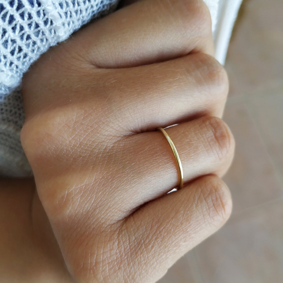 Ultra Thin Ring in Solid Gold, 1.1mm Width Skinny Knuckle Ring, 14K/18K ...