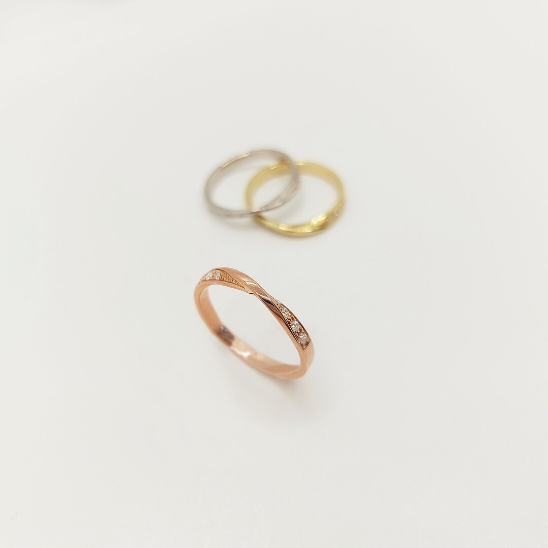 Solid Gold Mobius Diamond Ring, Infinity Diamond Engagement Ring, 14K ...