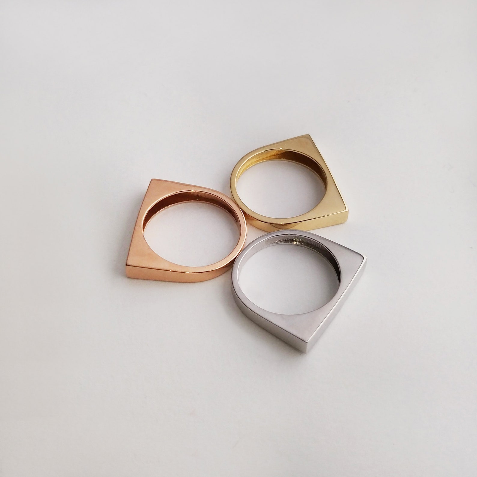 Flat Bar Ring Signet Ring Women Wide Ring Geometric Gold - Etsy