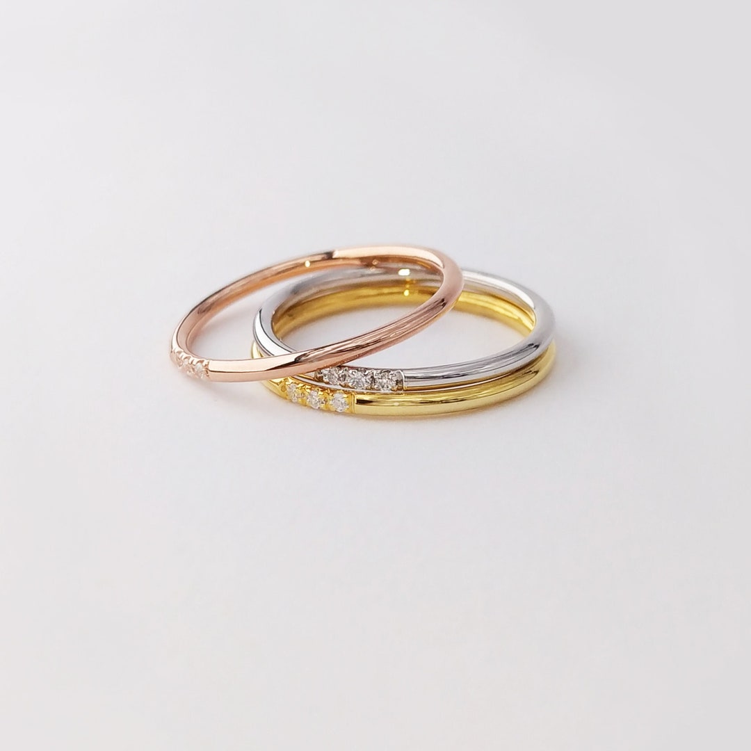 3 Diamonds Knuckle Ring, Ultra Thin Ring, Midi Ring, Diamond Band, Diamond Ring, Extra Thin Band ...