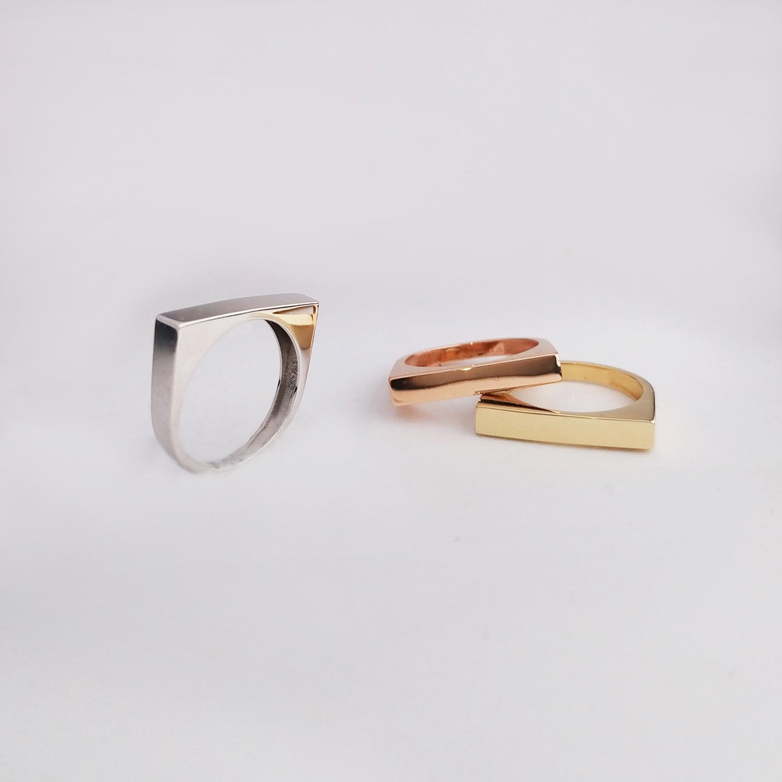 Flat Bar Ring Signet Ring Women Wide Ring Geometric Gold - Etsy