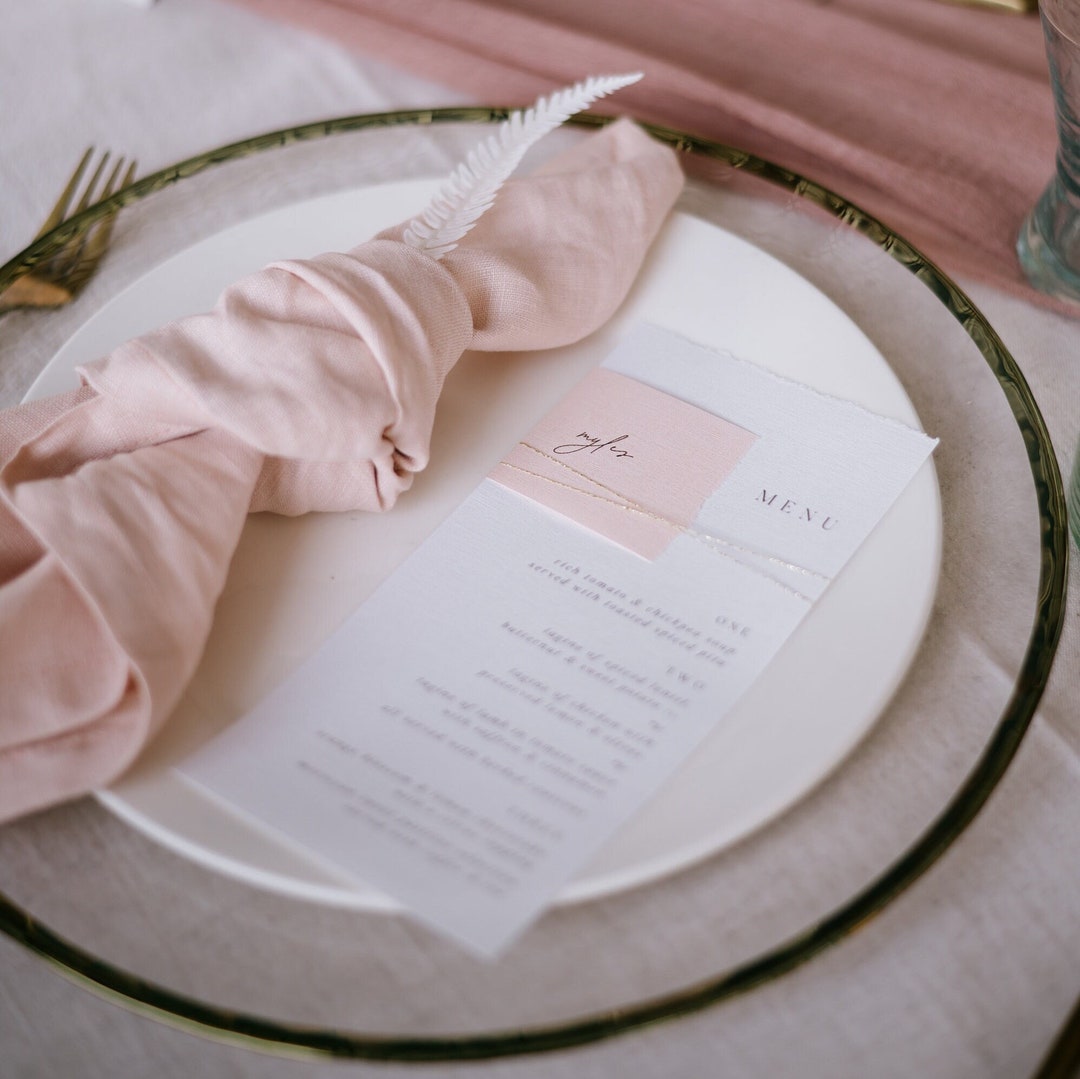 Linen Effect Torn/deckled Edge Menus With Placecards & Gold Thread - Etsy