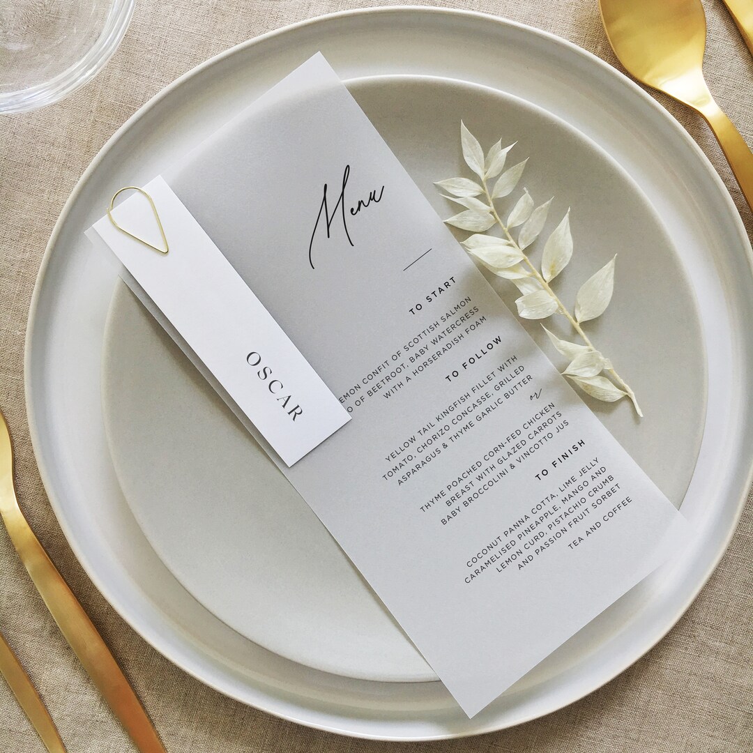Translucent Vellum Script Wedding Menus (place Card Not Included) - Etsy