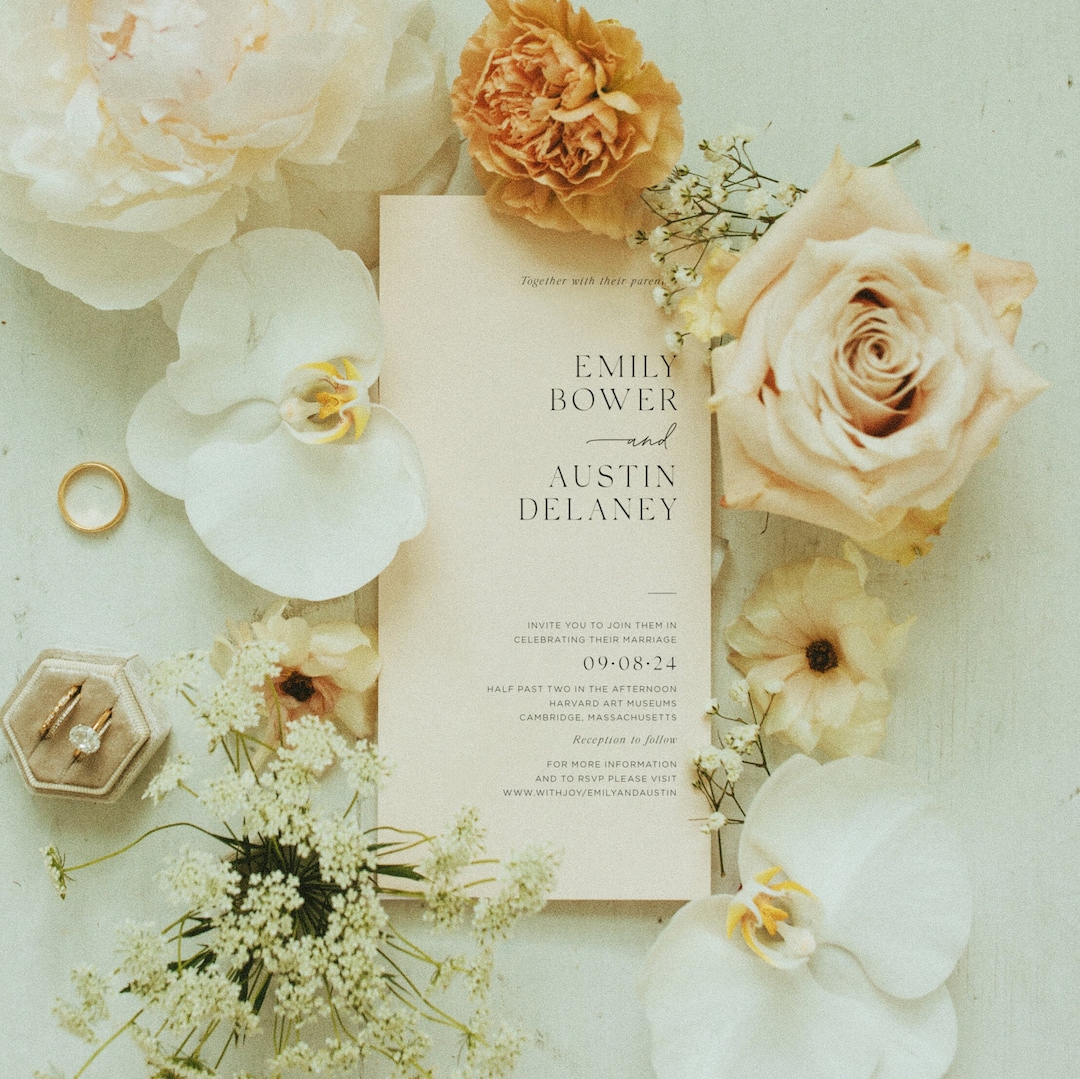 Serif Wedding Invitations With Envelope & Gold Sticker RUSH ORDER - Etsy