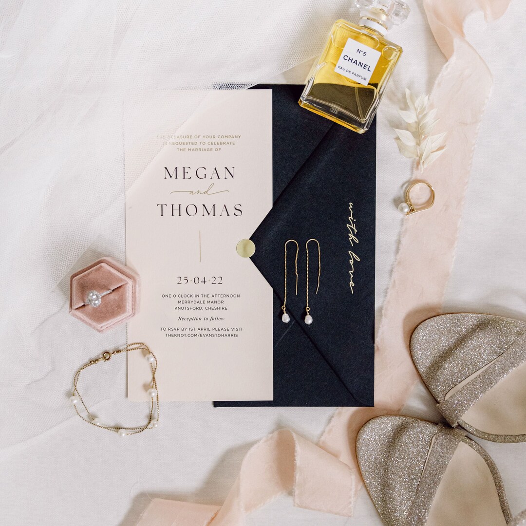 Gold Foiled Wedding Invitation With Envelope & Gold Sticker - Etsy
