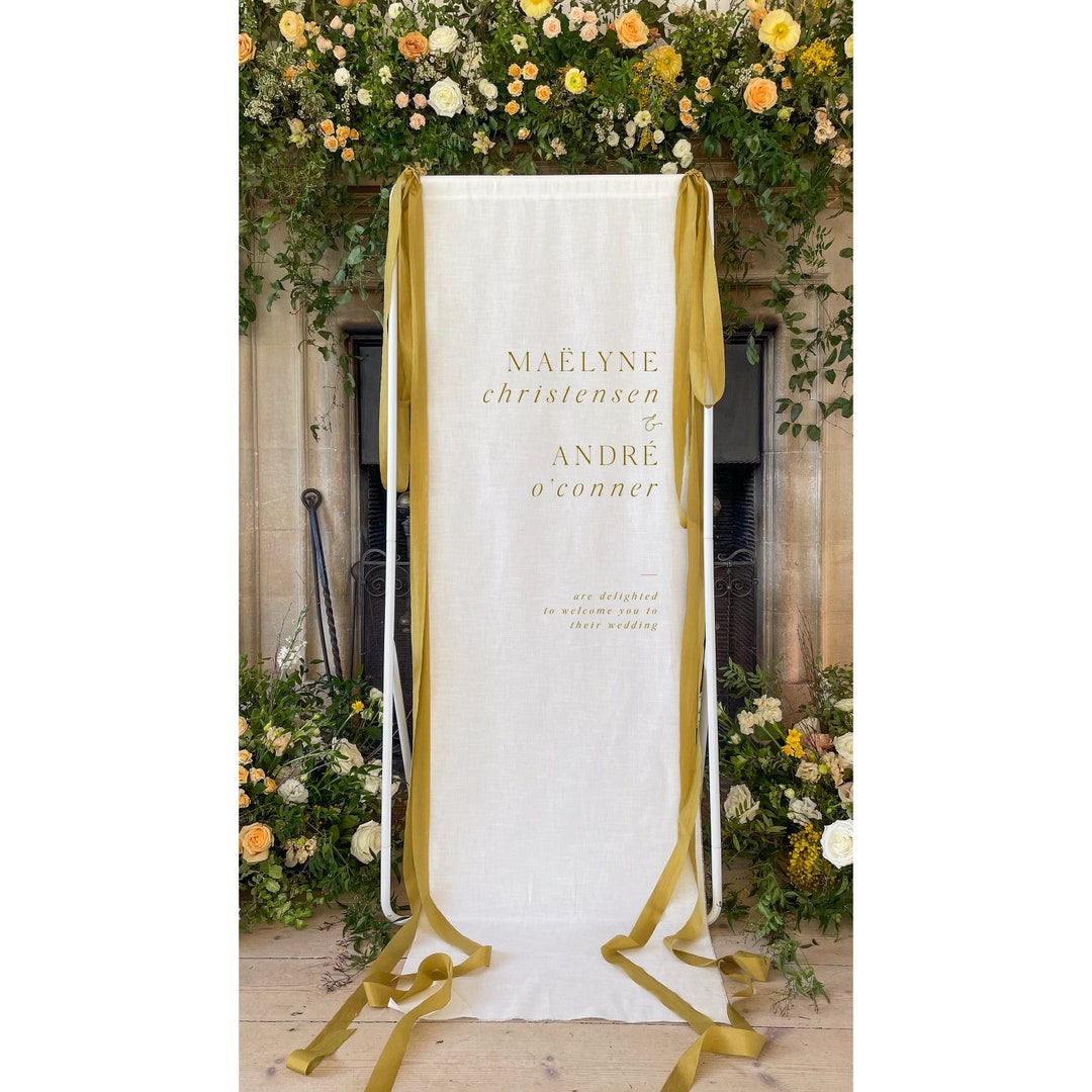 Linen Fabric Wedding Welcome Sign With Silk Ribbon Bows - With or ...