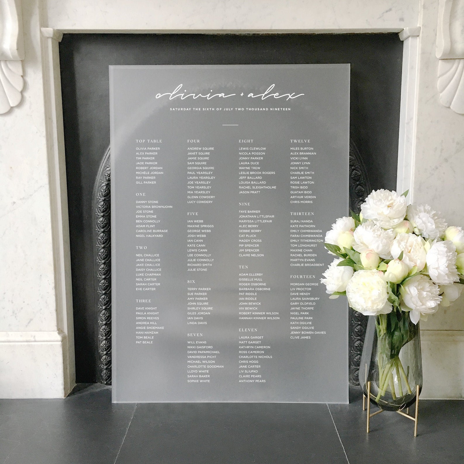Frosted Acrylic White Ink Script Wedding Table Plan/seating - Etsy