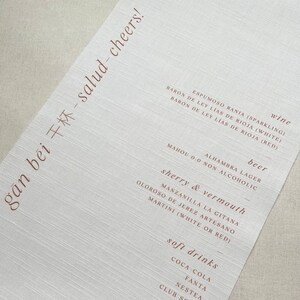Bar Drinks Menus in Linen Fabric for Weddings - Etsy