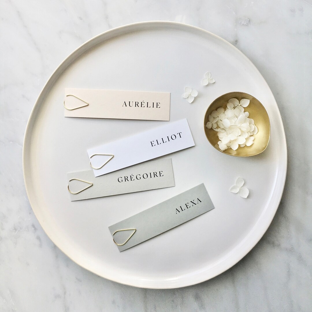 Slim Place Cards / Name Tags With Gold Teardrop Clips - Etsy