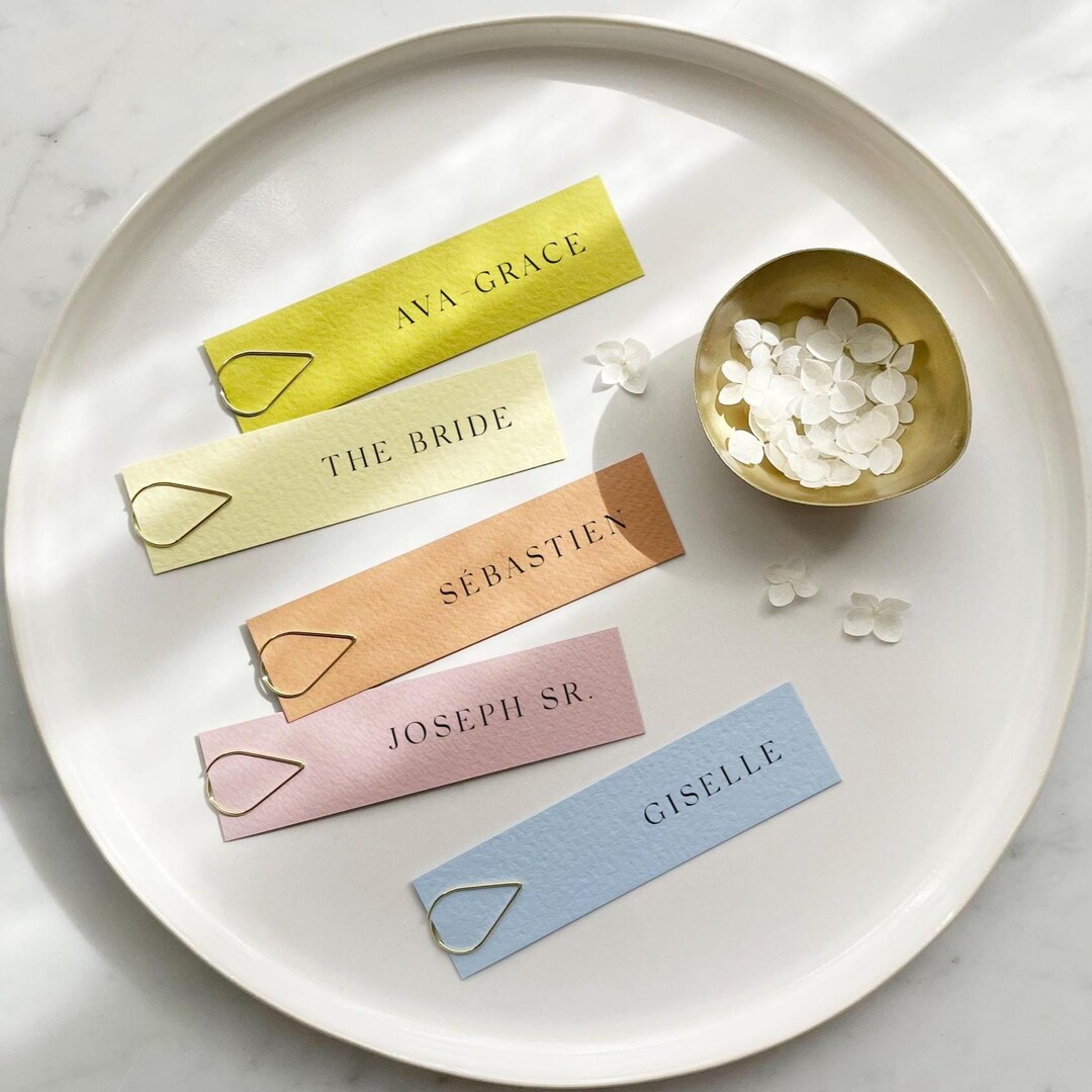 Textured Place Cards / Name Tags With Gold Teardrop Clips - Etsy