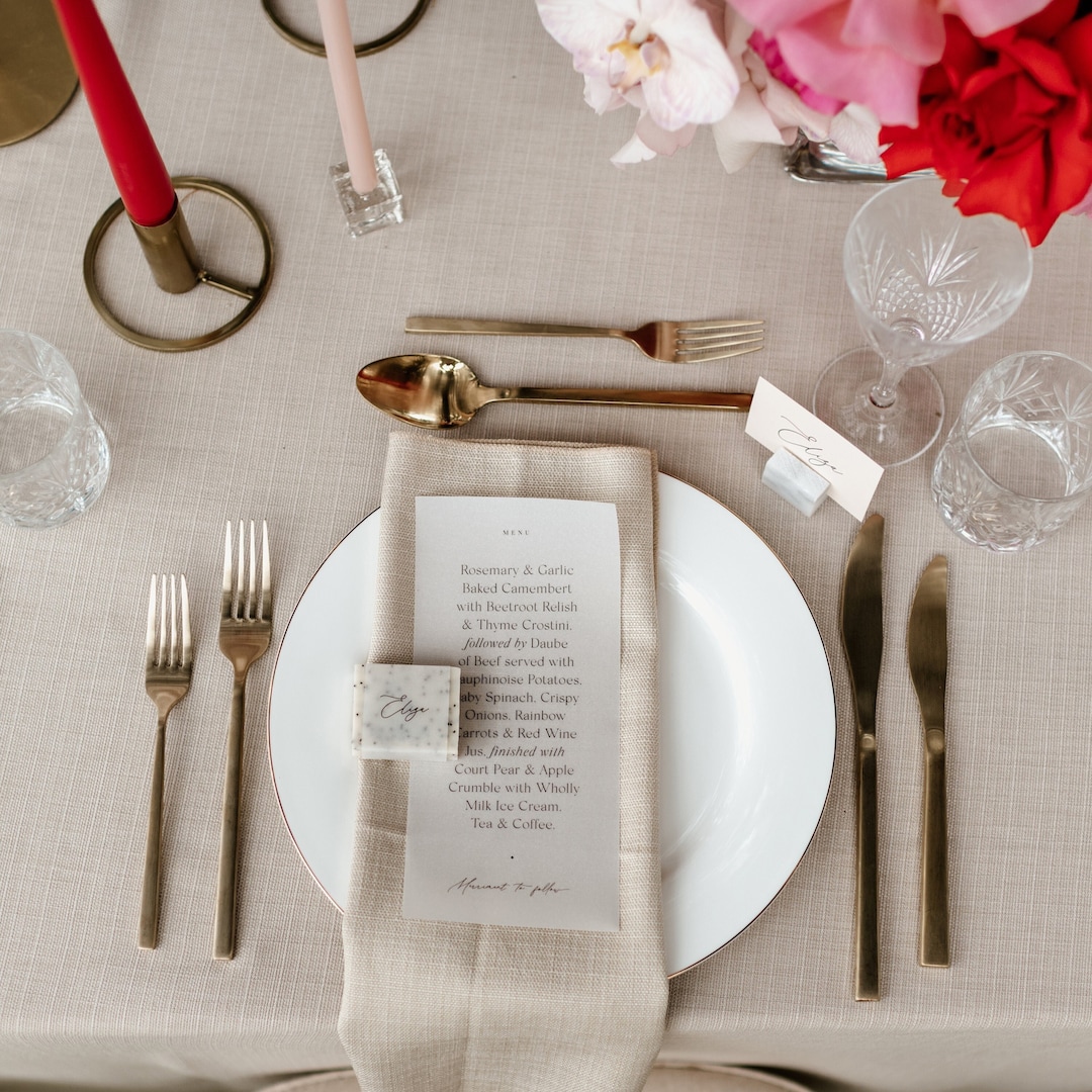 Translucent Vellum Serif Wedding Menus soap Favour & Placecard Not ...