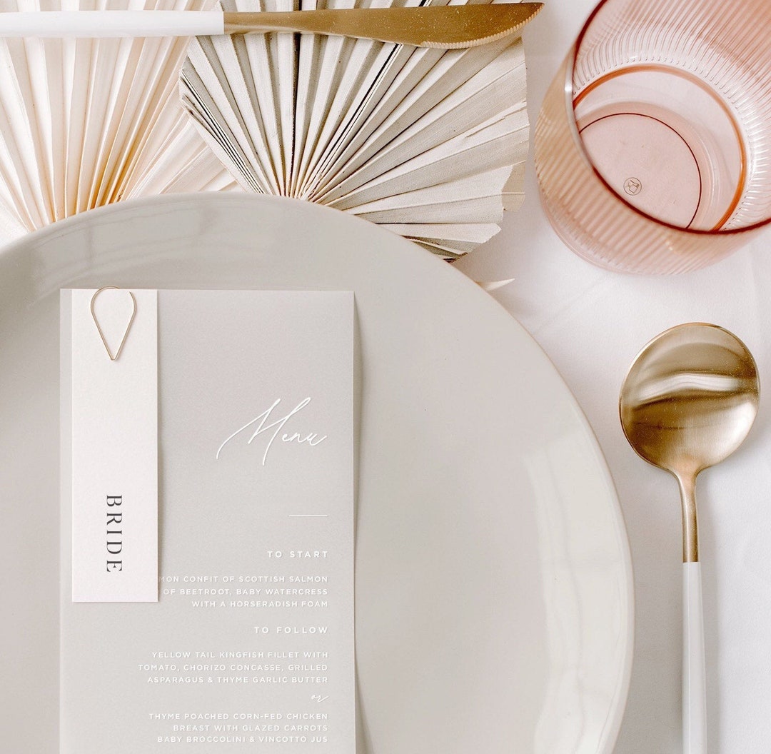 White Ink Translucent Vellum Wedding Menus place Card Not Included - Etsy