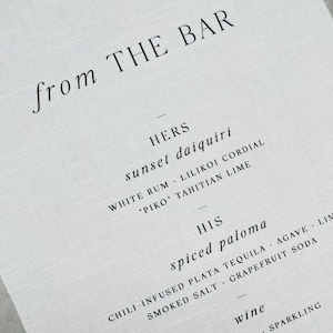 Bar Drinks & Signature Cocktails Menus in Linen Fabric - Etsy