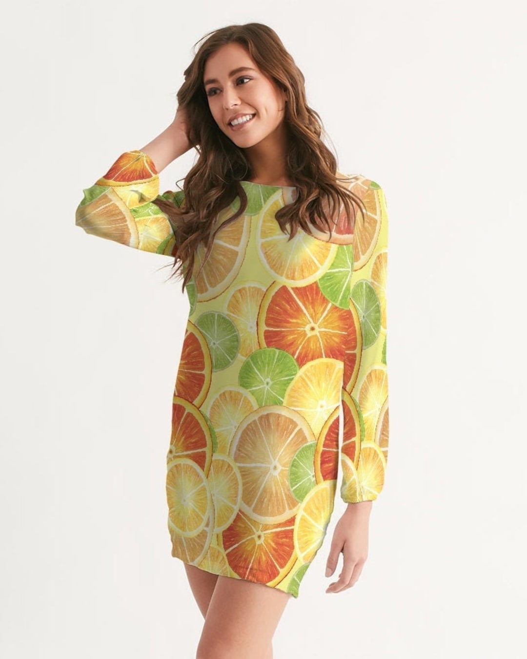 Women's Long Sleeve Chiffon Dress Citrus Explosion - Lime, Blood Orange ...