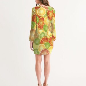 Women's Long Sleeve Chiffon Dress Citrus Explosion - Lime, Blood Orange ...