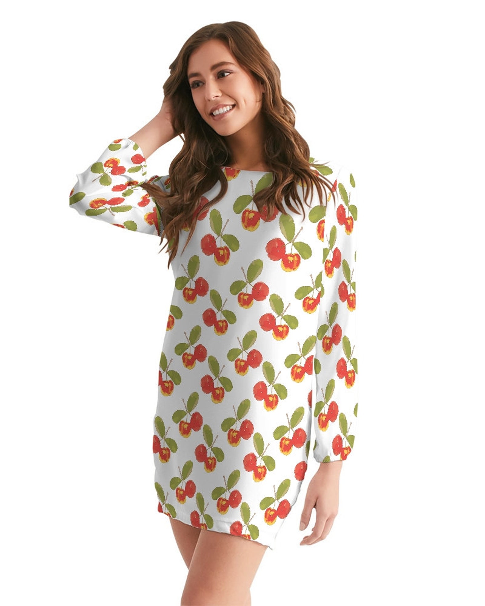 Acerola Caribbean Cherry Print - Women's Long Sleeve Chiffon Dress ...