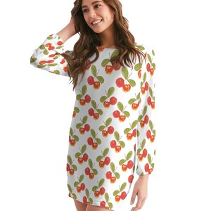 Acerola Caribbean Cherry Print - Women's Long Sleeve Chiffon Dress ...