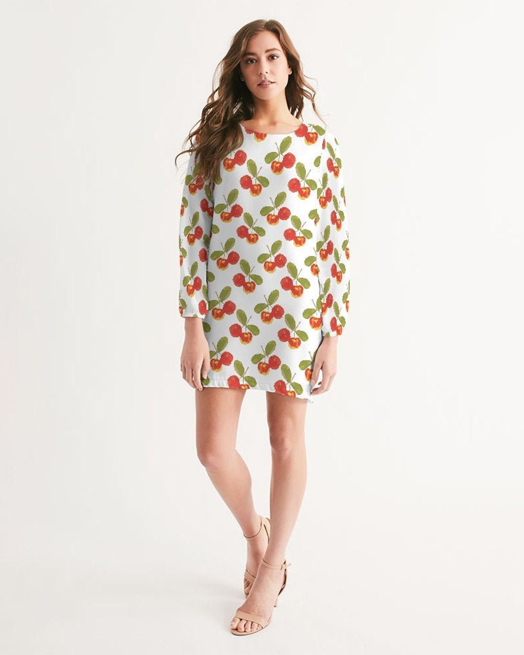 Acerola Caribbean Cherry Print - Women's Long Sleeve Chiffon Dress ...
