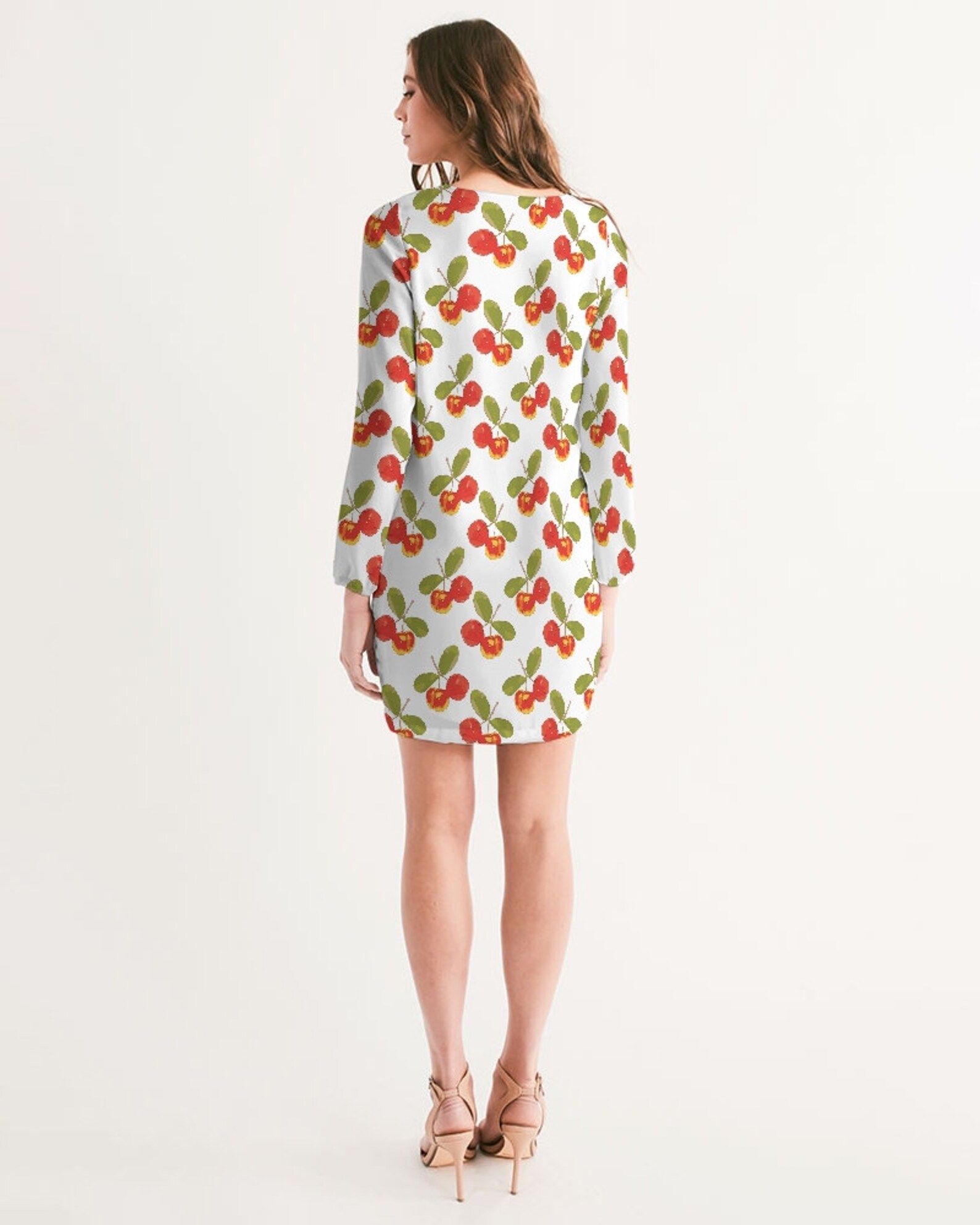 Acerola Caribbean Cherry Print - Women's Long Sleeve Chiffon Dress ...
