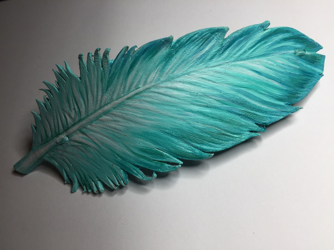 Leather Feather Hair Barrette, Hand Painted Realistic Hair Clip Feather ...