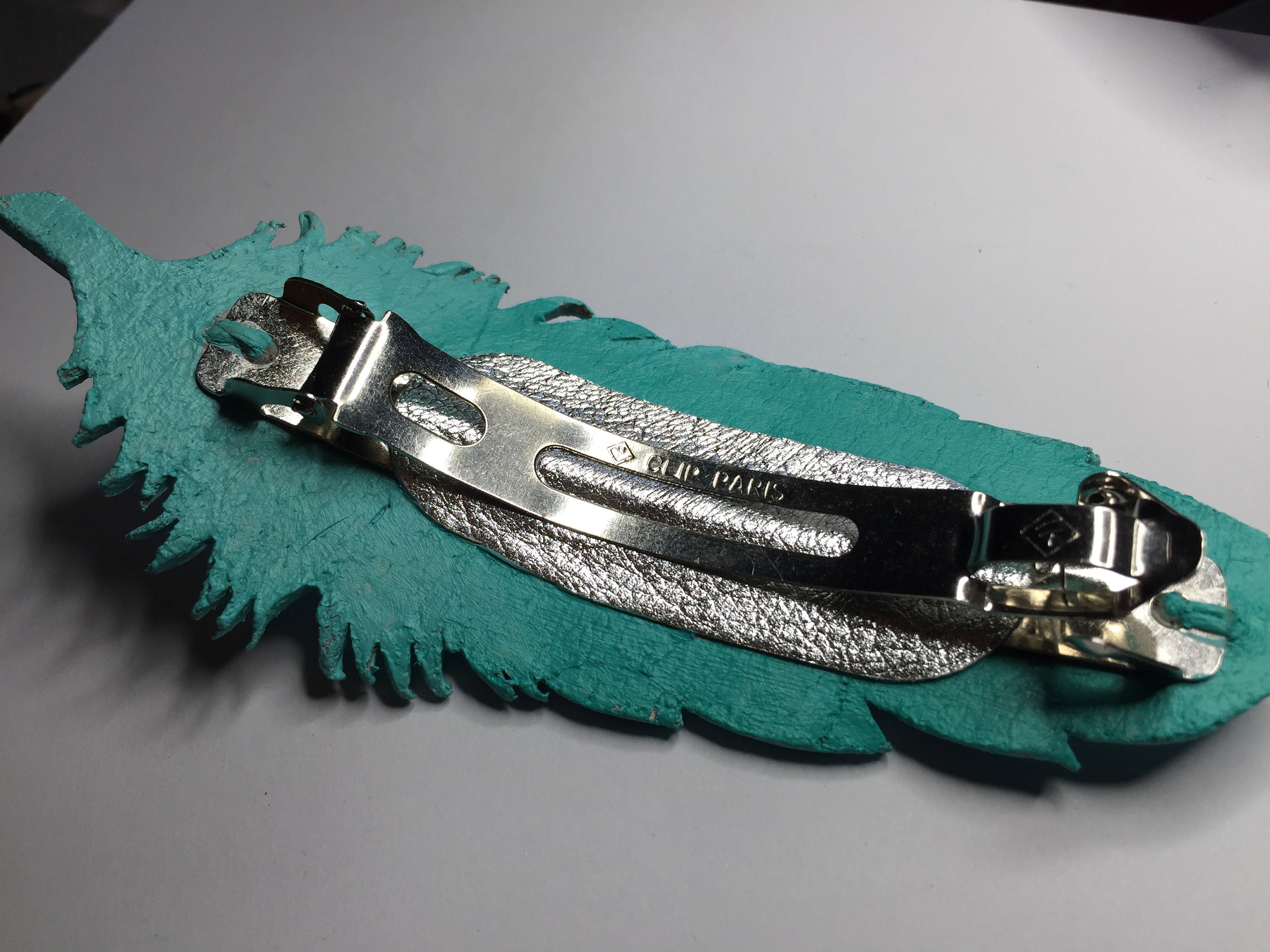 Leather Feather Hair Barrette, Hand Painted Realistic Hair Clip Feather ...