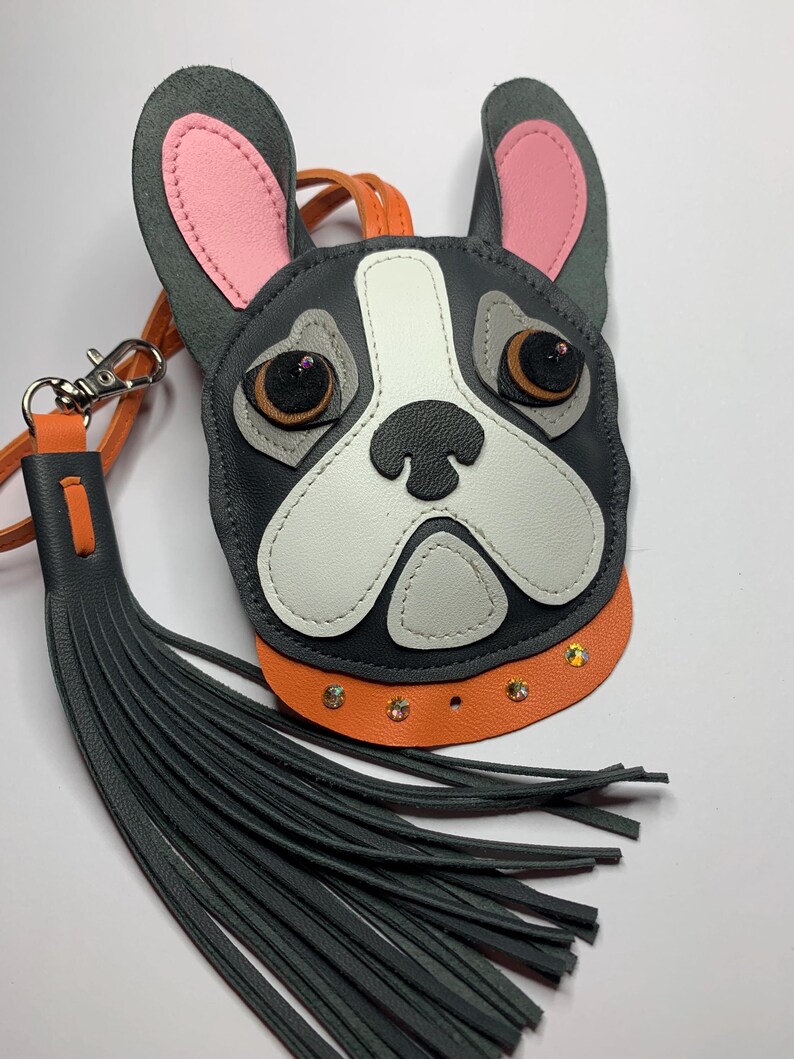 French Bulldog Charm, French Bulldog Grey & White Leather Charm or ...