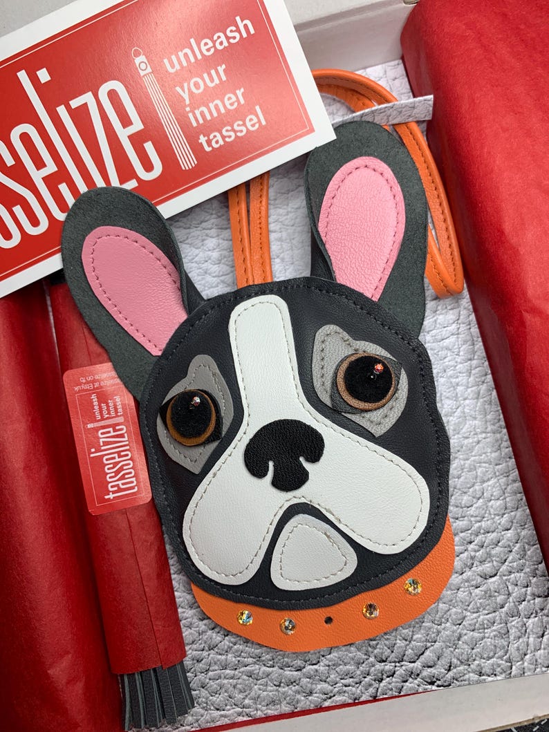French Bulldog Charm, French Bulldog Grey & White Leather Charm or ...