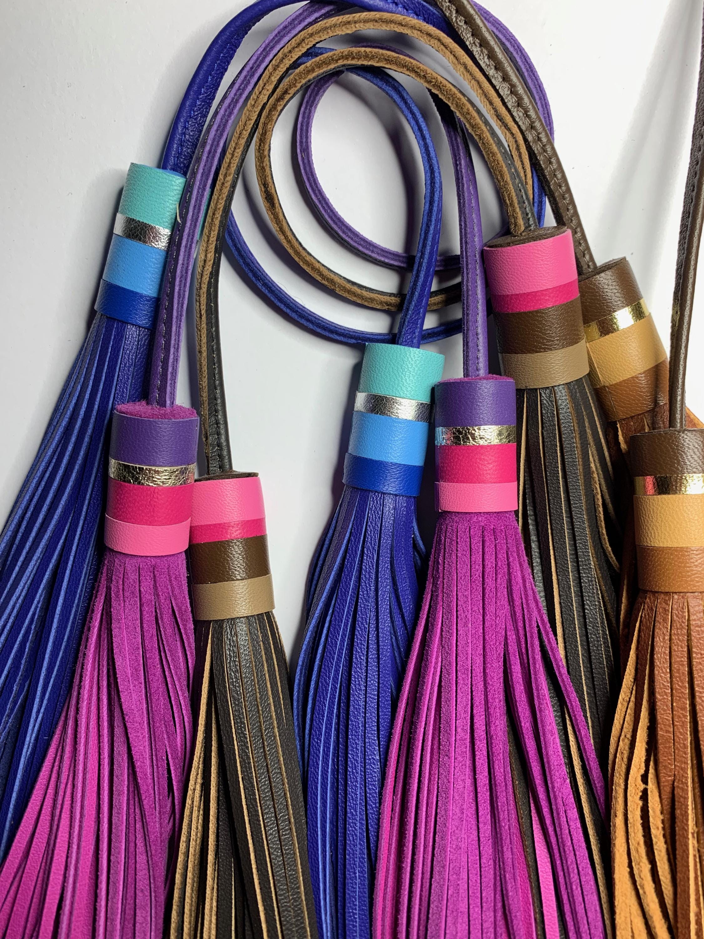 Double Leather Bag Tassel With Banded Top Detail, Multi-coloured Stripe ...