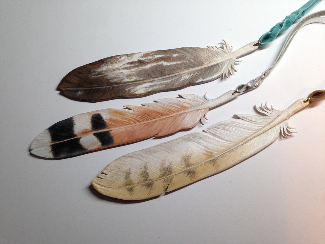 Painted Leather Feathers, Barn Owl Feather, American Kestrel Feather ...