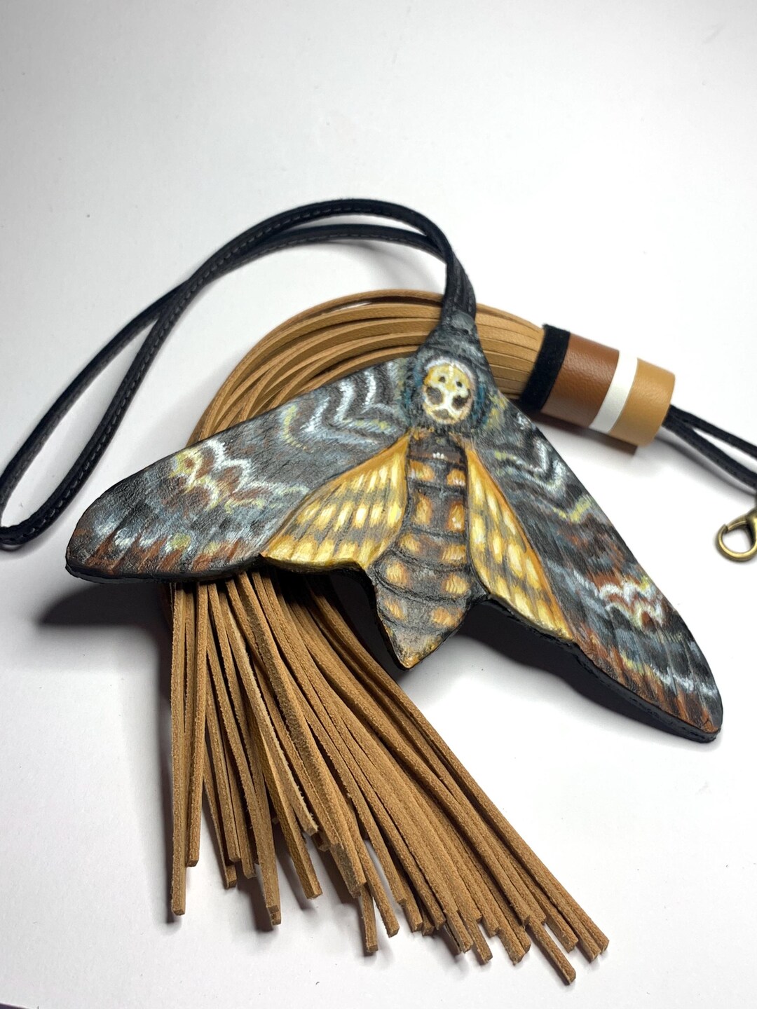 Leather Deaths Head Hawkmoth Charm & Matching Tassel, Entomologists ...